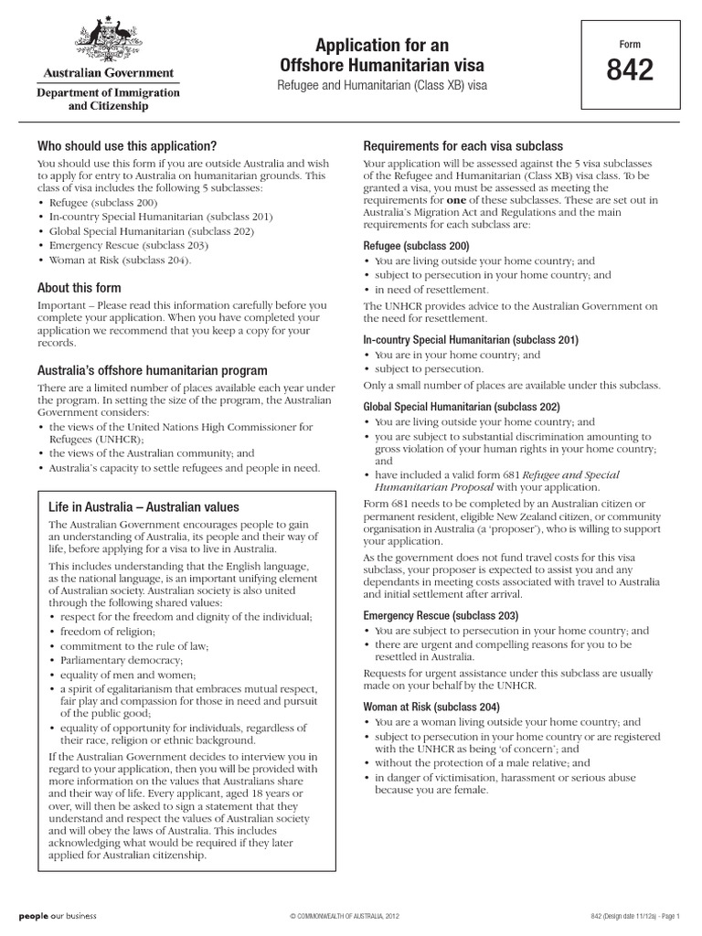 842 Form | PDF | Travel Visa | Refugee