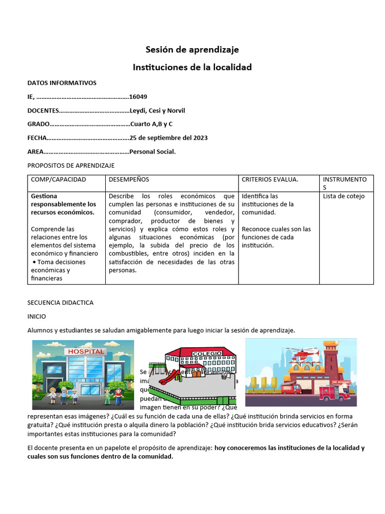 Sesion Instituciones de La Localidad | PDF | Aprendizaje