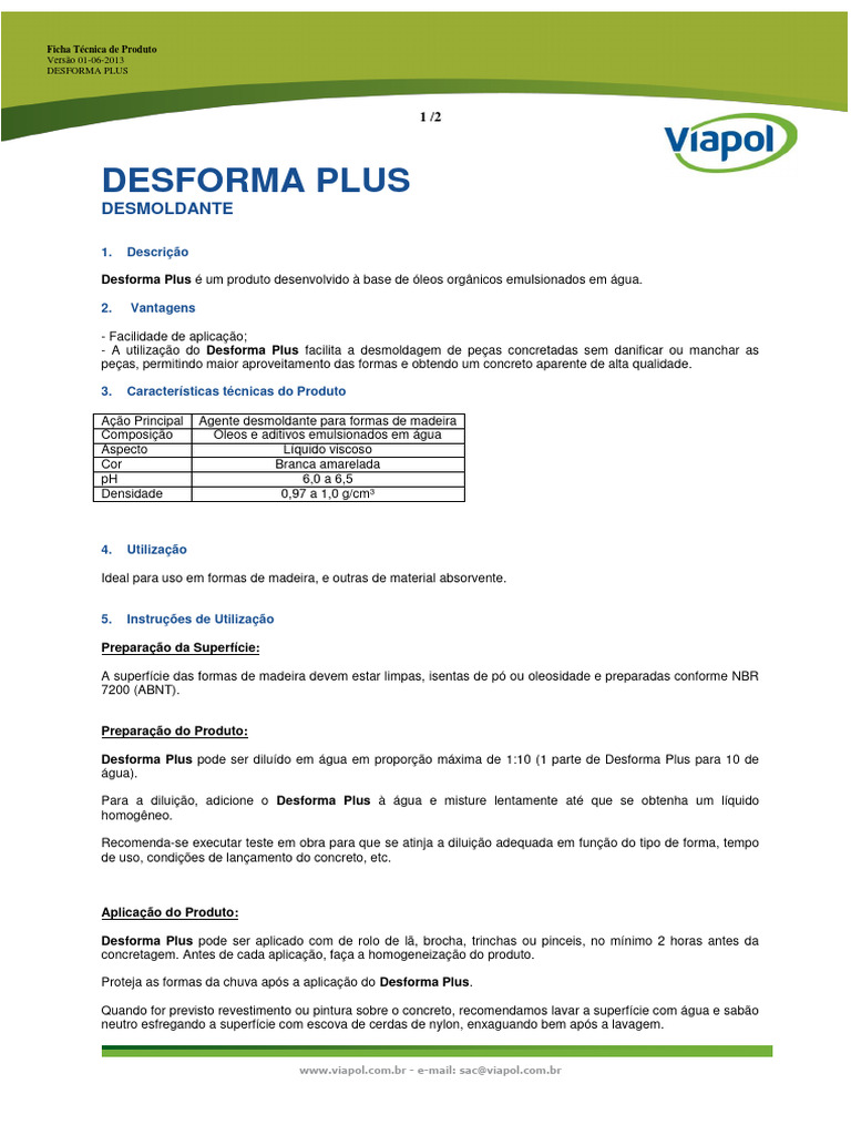 Desforma Plus: Desmoldante para Concreto | PDF | Negócios
