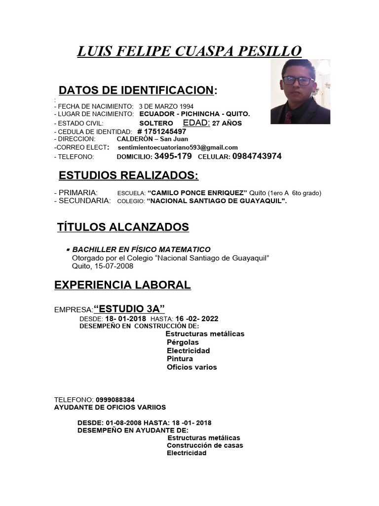 Hoja de Vida Alex | PDF