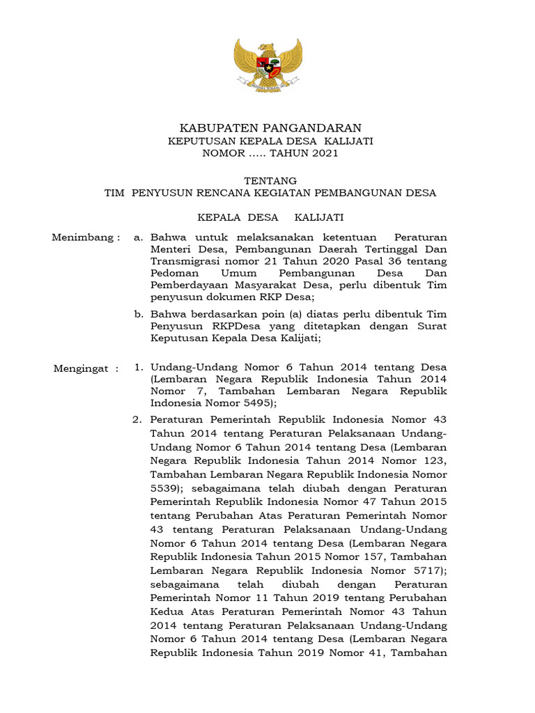 Contoh SK Tim Penyusun Rkpdesa | PDF