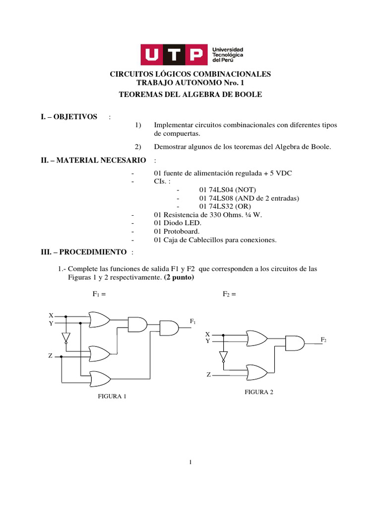 TRABAJO AUTONOMO NRO 1 PARA CIRCUITOS LOGICOS COMBINACIONALES 44932 - Convertido-1 | PDF ...