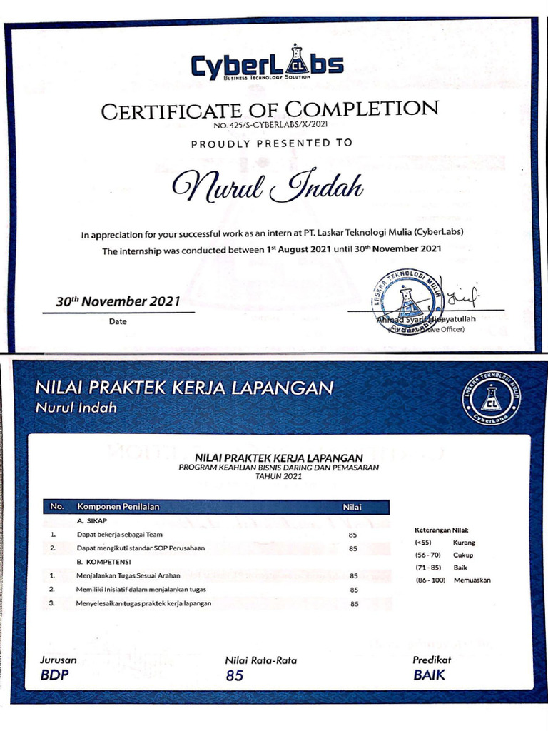 Sertifikat PKL | PDF