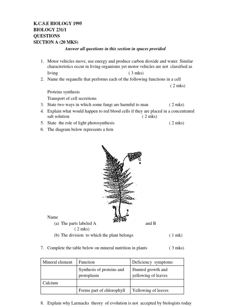 1996 2009 Kcse Biology 1 | PDF