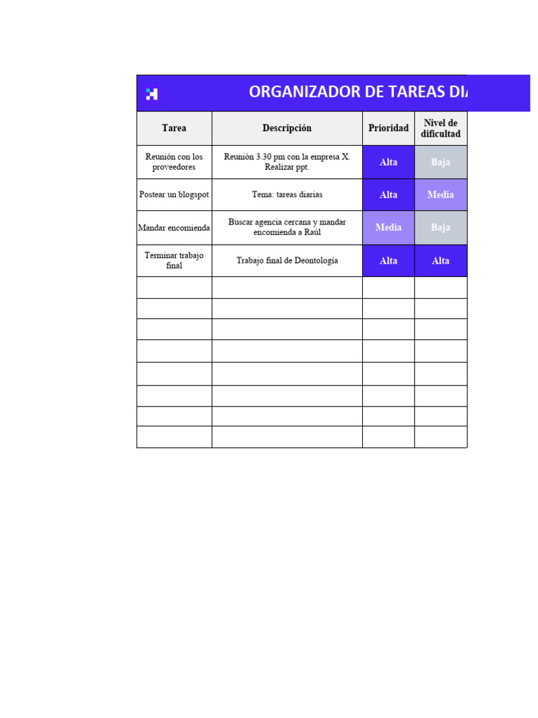 Formato de Tareas Diarias | PDF