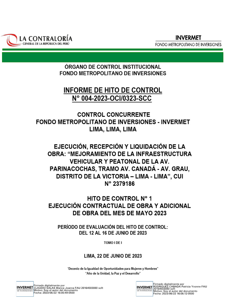 Inf. Hito Control 004-2023-Oci 0323-SCC | PDF | Lima