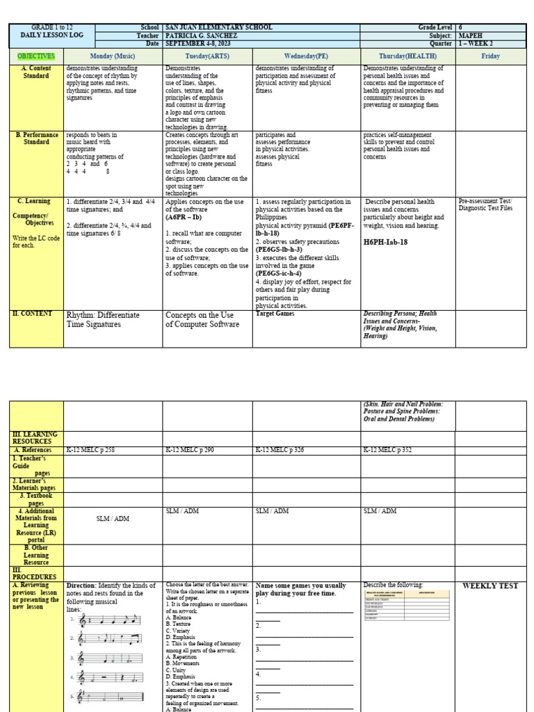 WEEK2 DLL MAPEH | PDF | Adolescence | Software