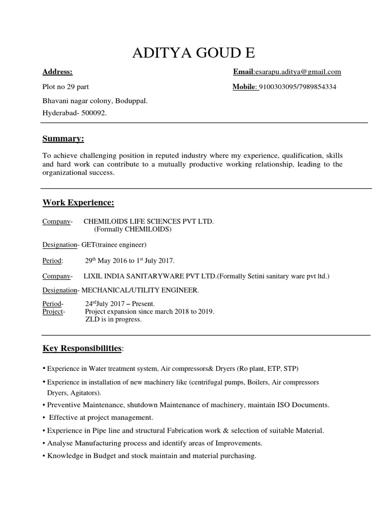 E Aditya Goud Resume Pdf 