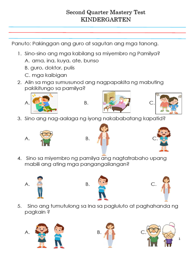 2ND Quarter Mastery Test Kinder | PDF