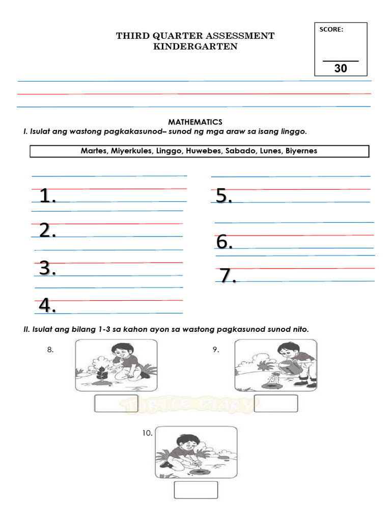 3RD Quarter Mastery Test Kinder | PDF