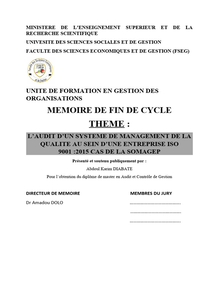 Theme De Memoire De Master En Audit Et Controle De Gestion Pdf