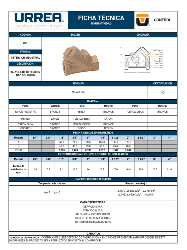 005 Valvula Check 2 Pulg URREA | PDF | Cantidad | Metrología