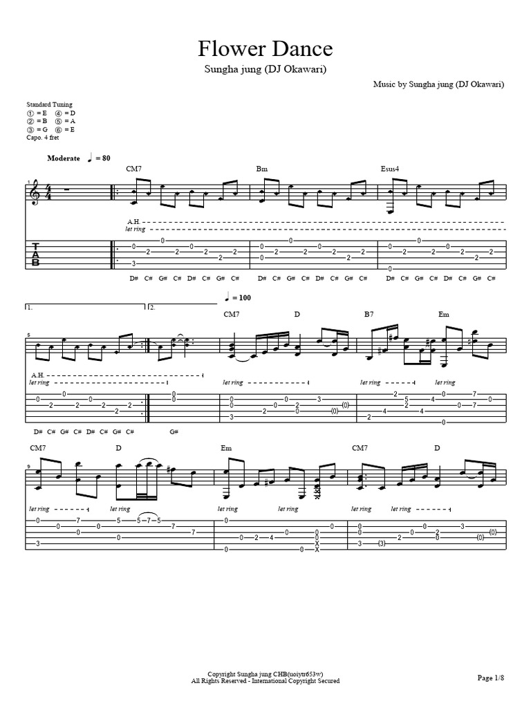 Sungha jung - Flower Dance 기타악보-1 | PDF | Chordophones | Irish Musical ...
