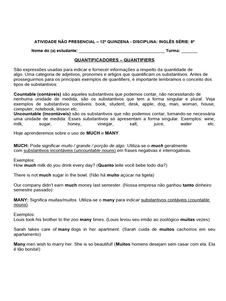 8 Série Inglês Quantifiers 12 Anp | PDF