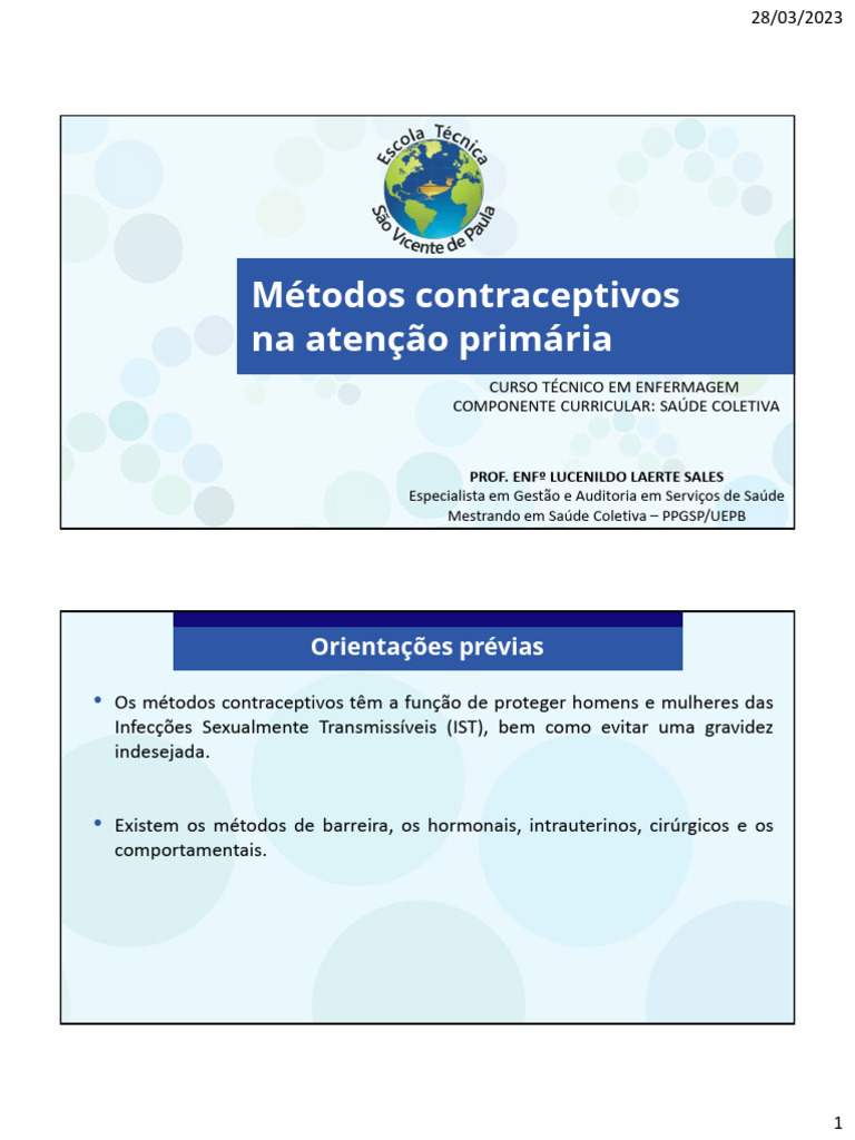 Aula 4 - Métodos Contraceptivos | PDF | Anticoncepcionais | Pílula anticoncepcional
