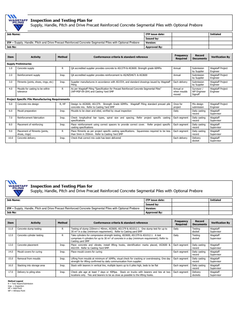 3.3b) - ITP suppy, H,P & D precast reinforced concrete segmental piles ...