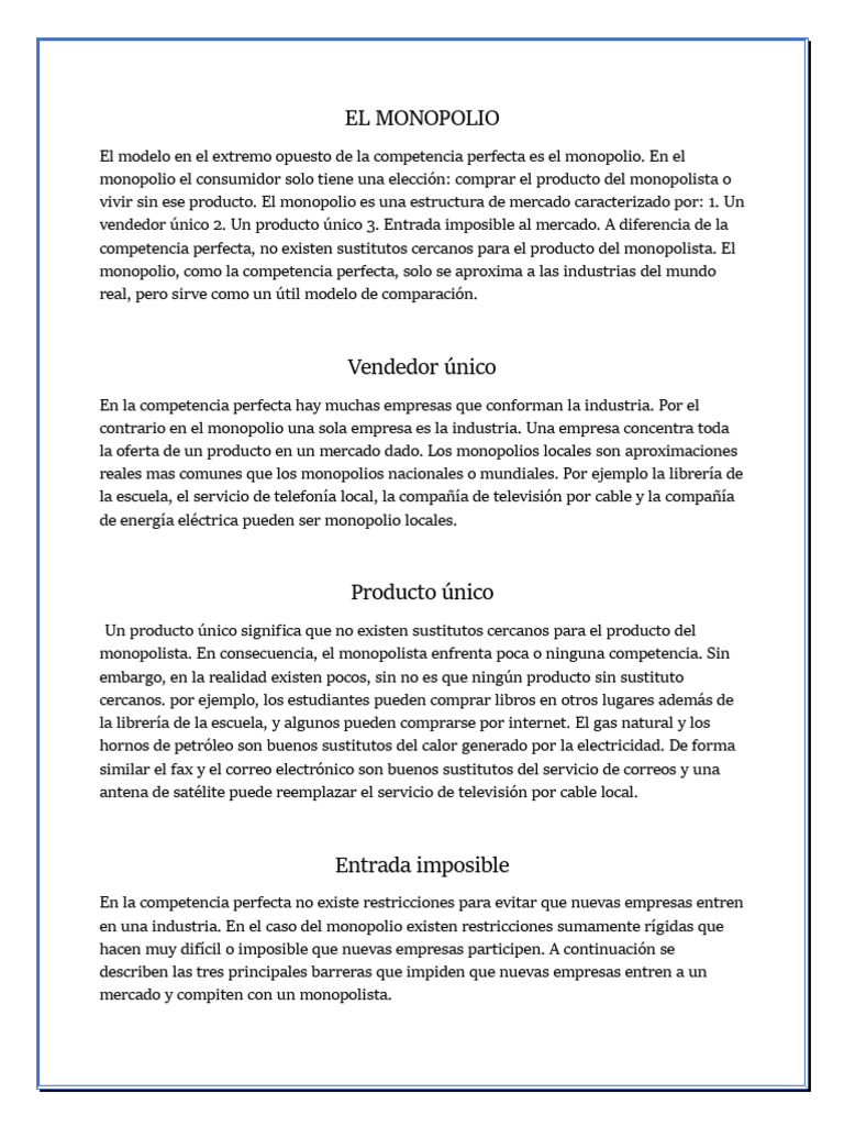 El Monopolio | Descargar gratis PDF | Monopolio | Mercado (economía)