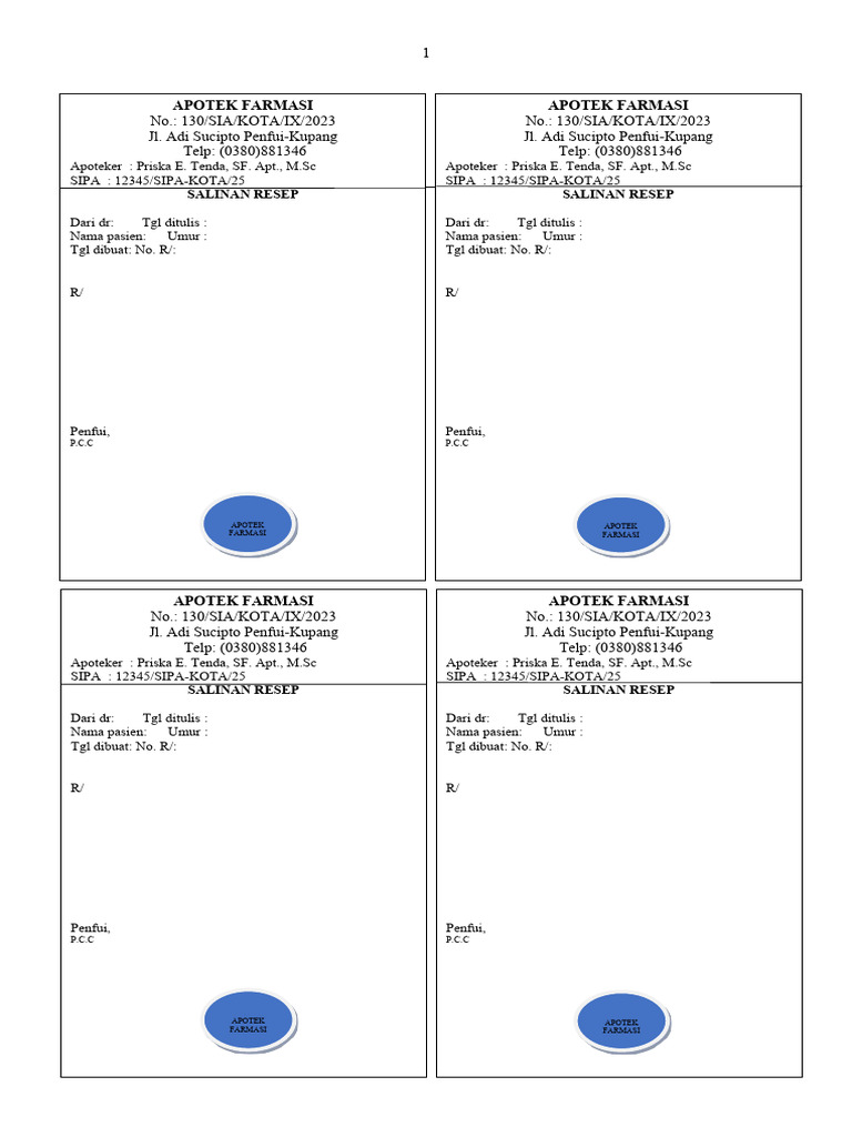 Salinan Resep Apotek Farmasi Kupang | PDF | Kesehatan Holistik