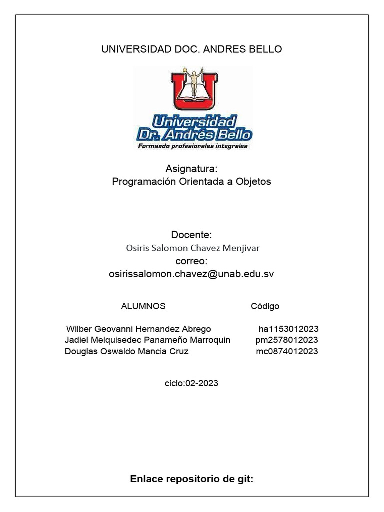 Universidad Doc. Andres Bello: Osiris Salomon Chavez Menjivar | PDF ...