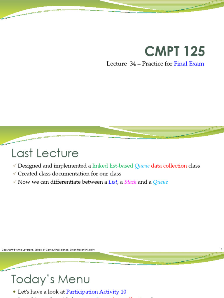 Lecture 34 Practice For Final Exam | PDF | Computer Program | Programming
