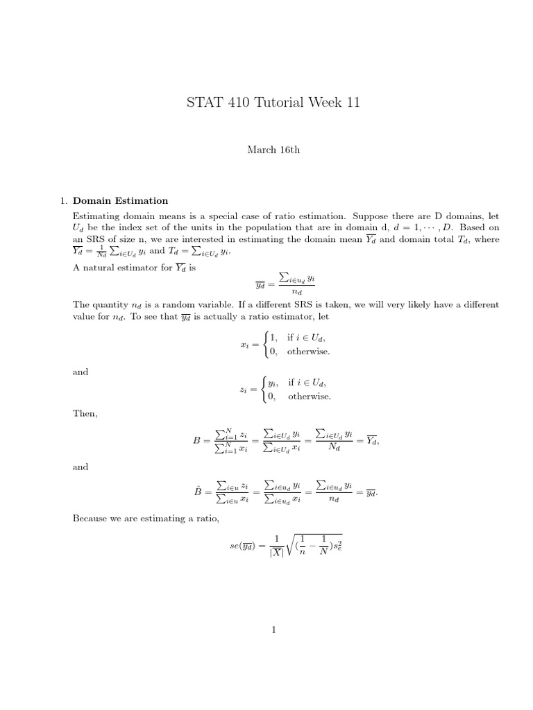 STAT 410: Domain Estimation Guide | PDF | Mathematics | Statistical ...