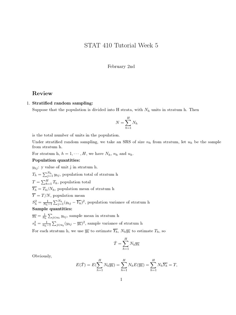 Stat 410 Tutorial Week 5 | PDF | Sampling (Statistics) | Econometrics Stat 410 Tutorial Week 5 | PDF | Sampling (Statistics) | Econometrics