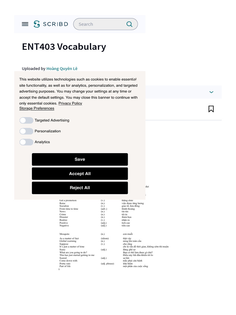 ENT403 Vocabulary - PDF | PDF