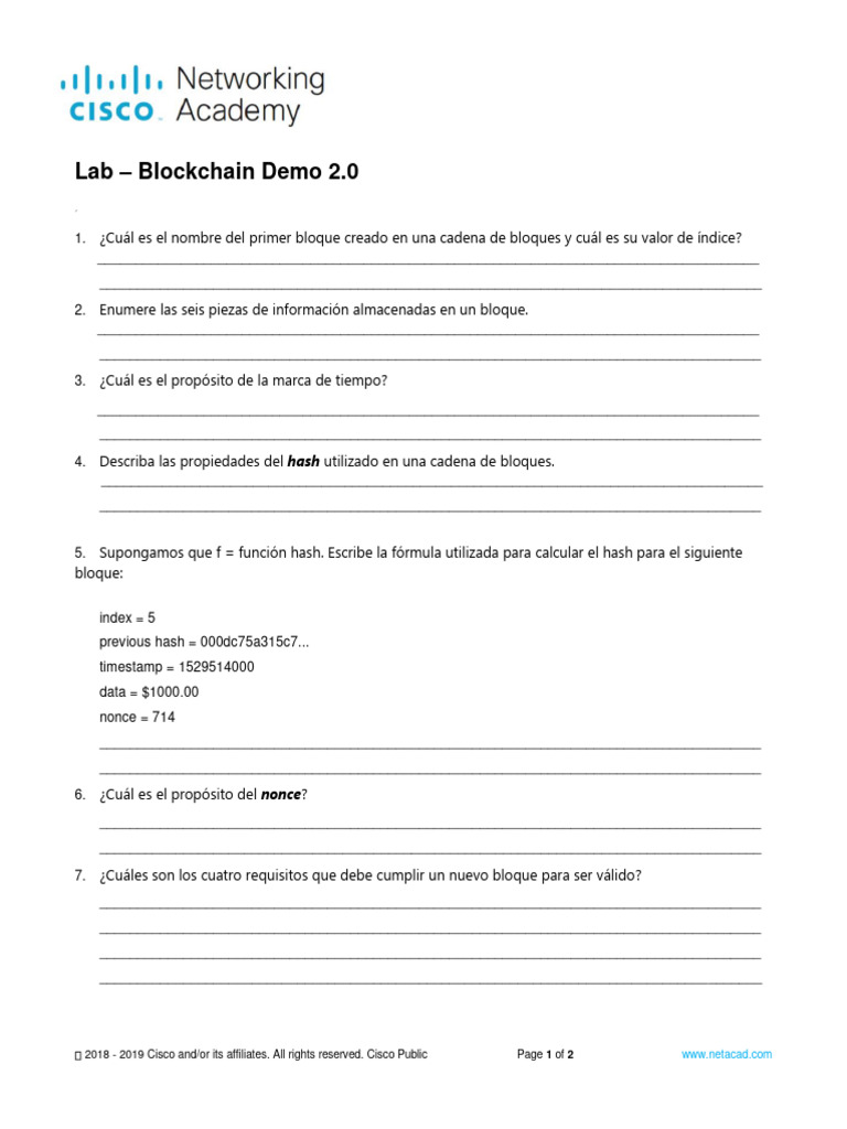 Unidad 8 - Cuestionario Blockchain Demo 2.0 - Cisco NetAcademy | PDF | Informática | Ciencias de ...