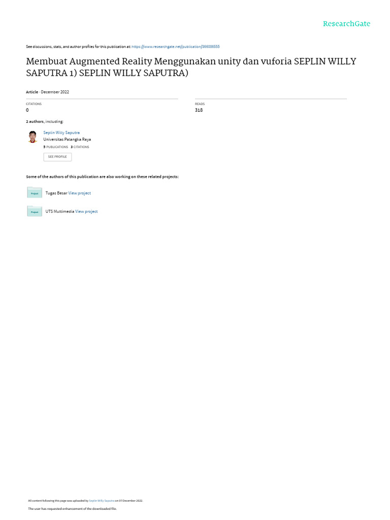 Membuat Augmented Reality Menggunakanunitydanvuforia | PDF