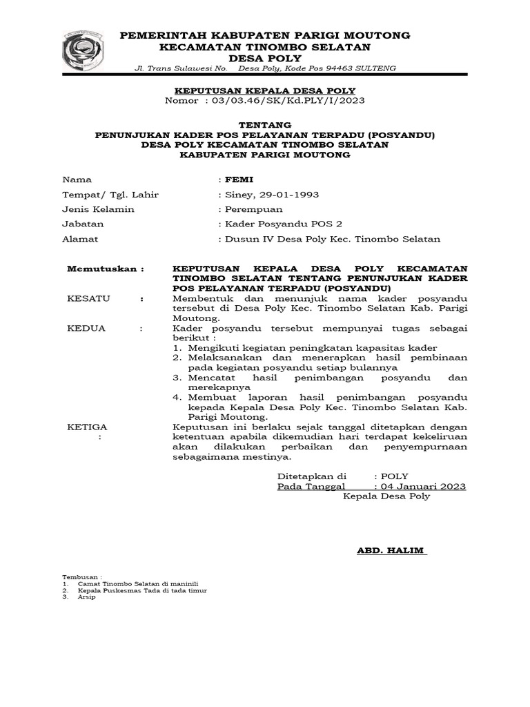 Format SK Posyandu Kader | PDF