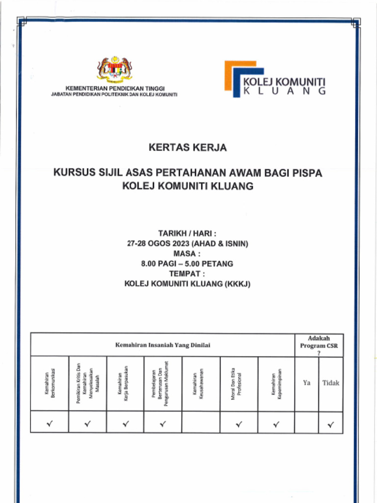 Kertas Kerja Program PISPA KKKJ Tahun 2023 | PDF