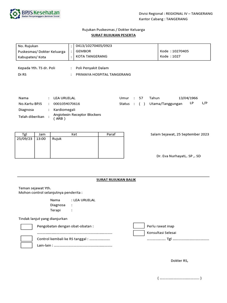 Contoh Surat Rujukan BPJS | PDF