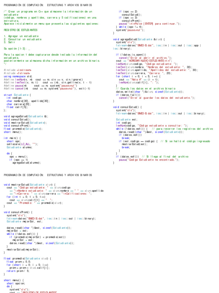 Estructuras, Archivos Binarios | PDF | C ++ | Tecnologías de la información