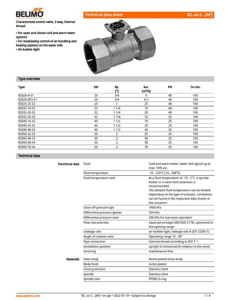 Belimo R2..Xx-S.. AP Datasheet En-Gb | PDF | Valve | Pipe (Fluid Conveyance)