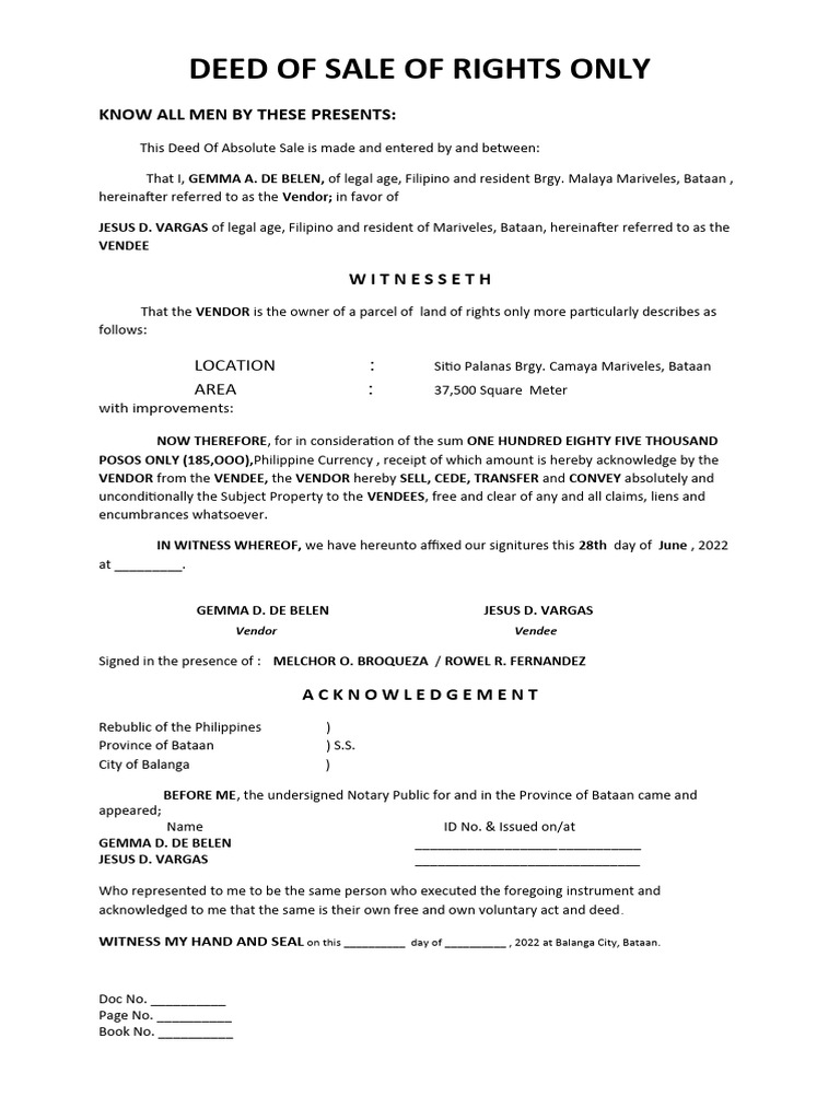 Deed of Sale of Rights Only | PDF