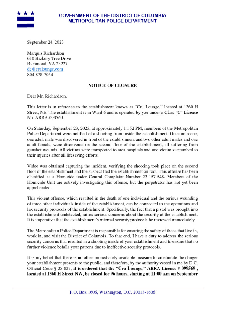 Notice of Closure Cru Lounge OGC Revised | PDF