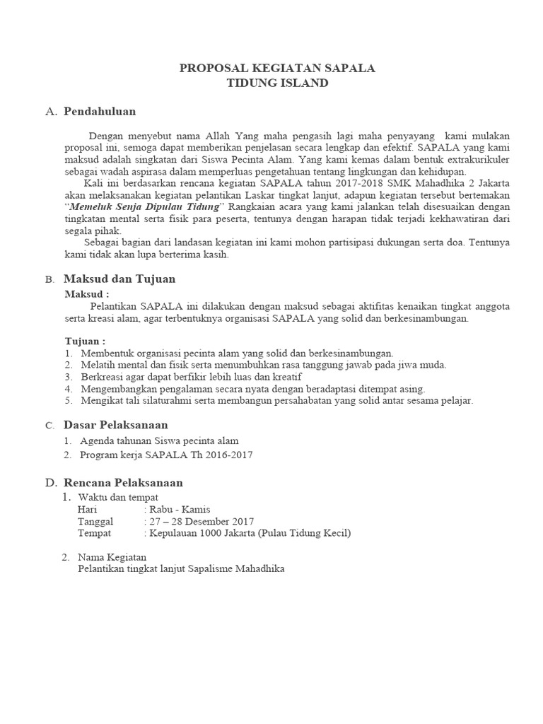 PROPOSAL KEGIATAN Sapala Tidung Island | PDF