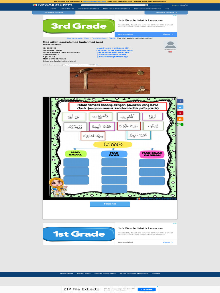 Mad Sillah Qasirah, Mad Badal, Mad Iwad Worksheet | PDF