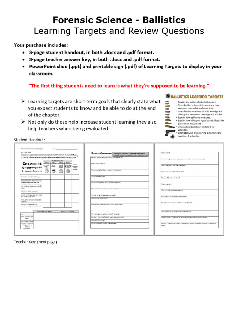 Learning Targets and Review Questions: Forensic Science - Ballistics ...