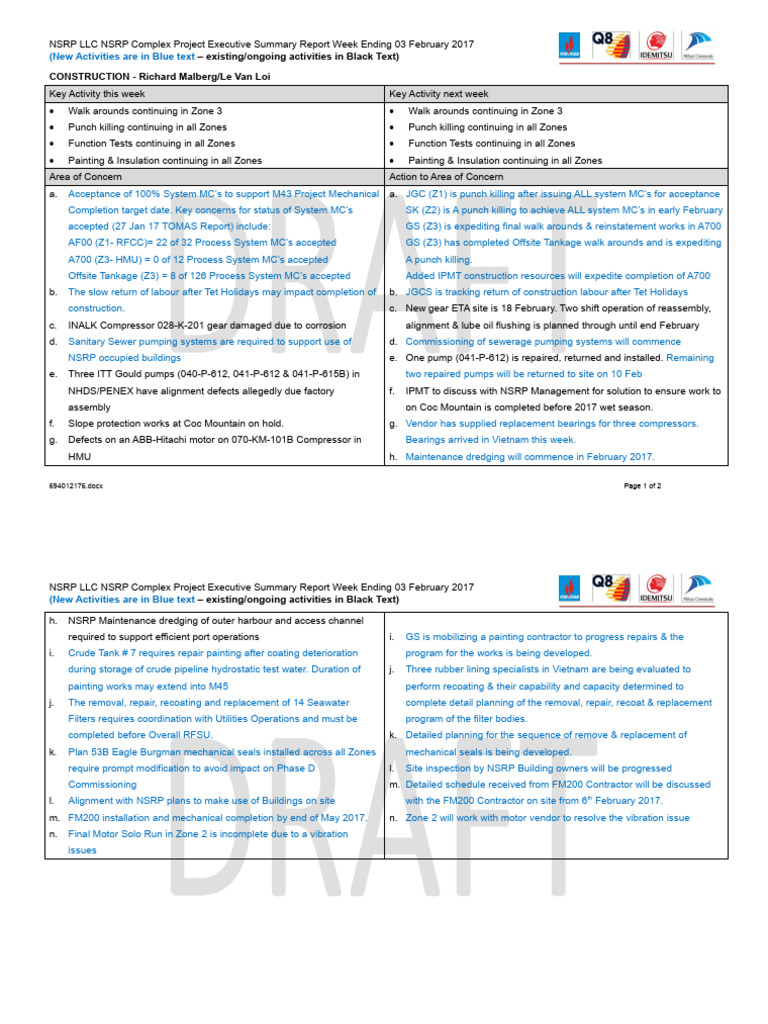 IPMT Weekly Report (RBM) | PDF | Pump