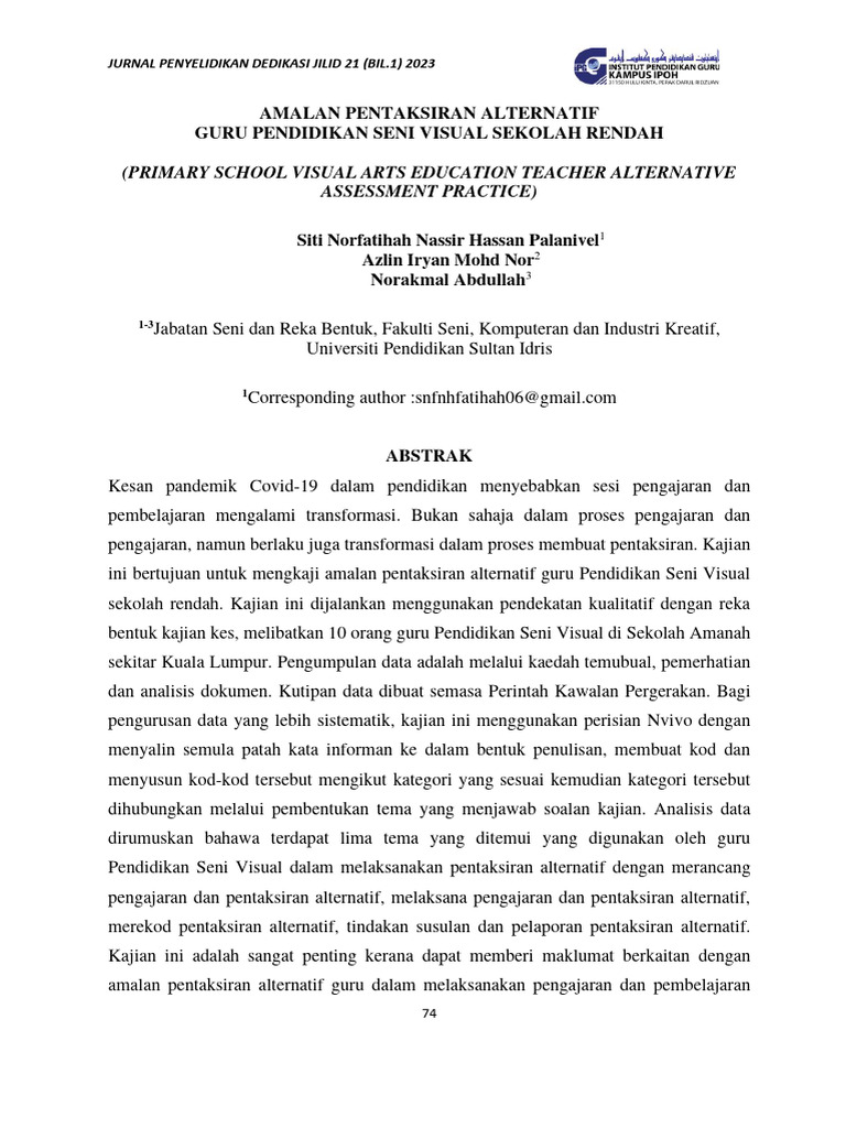 Primary School Visual Arts Education Teacher Alternative Assessment Practice | PDF