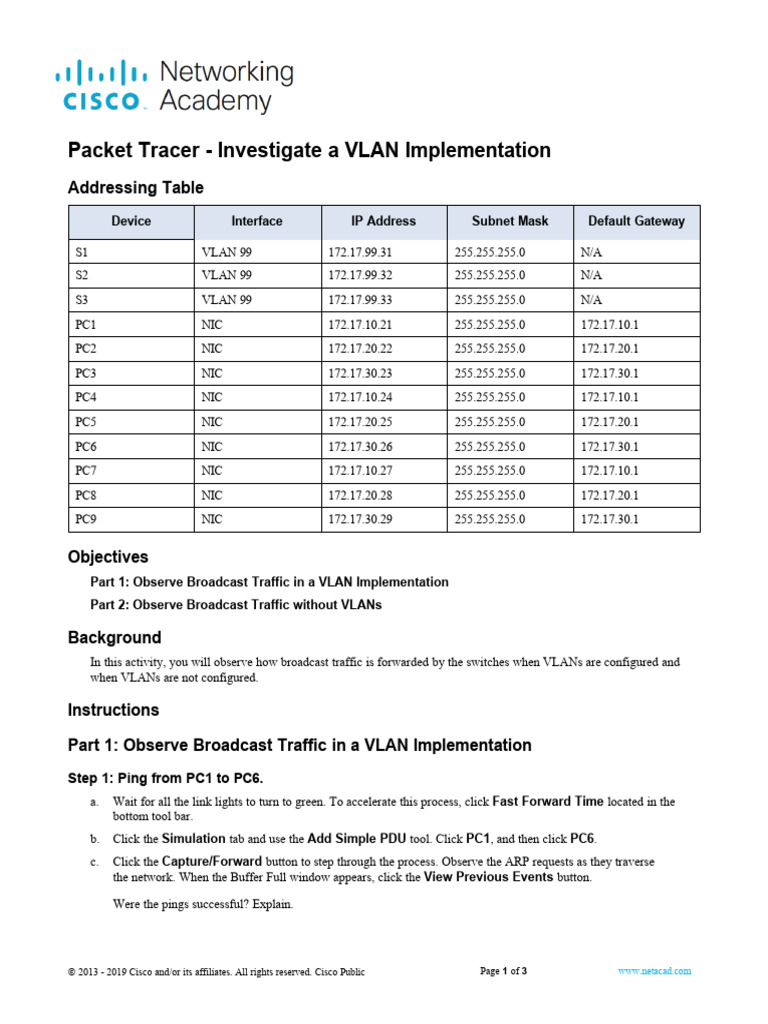 3.2.8-Packet-Tracer - Investigate-A-Vlan-Implementation | Download Free PDF | Network Switch ...