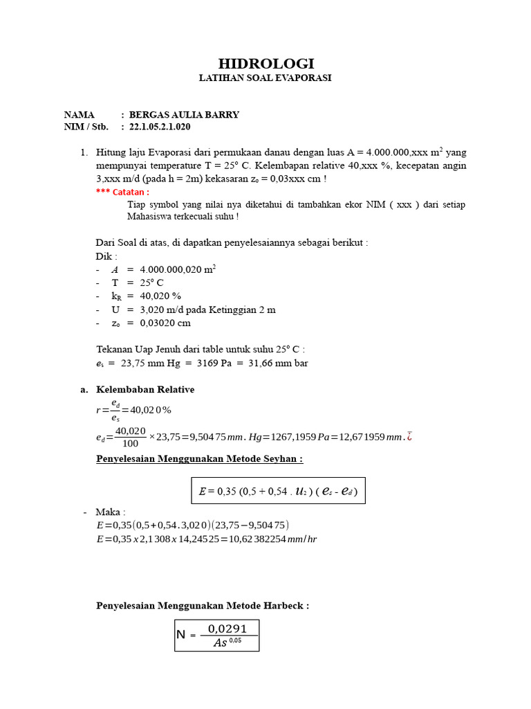 Latihan Soal Evaporasi | PDF