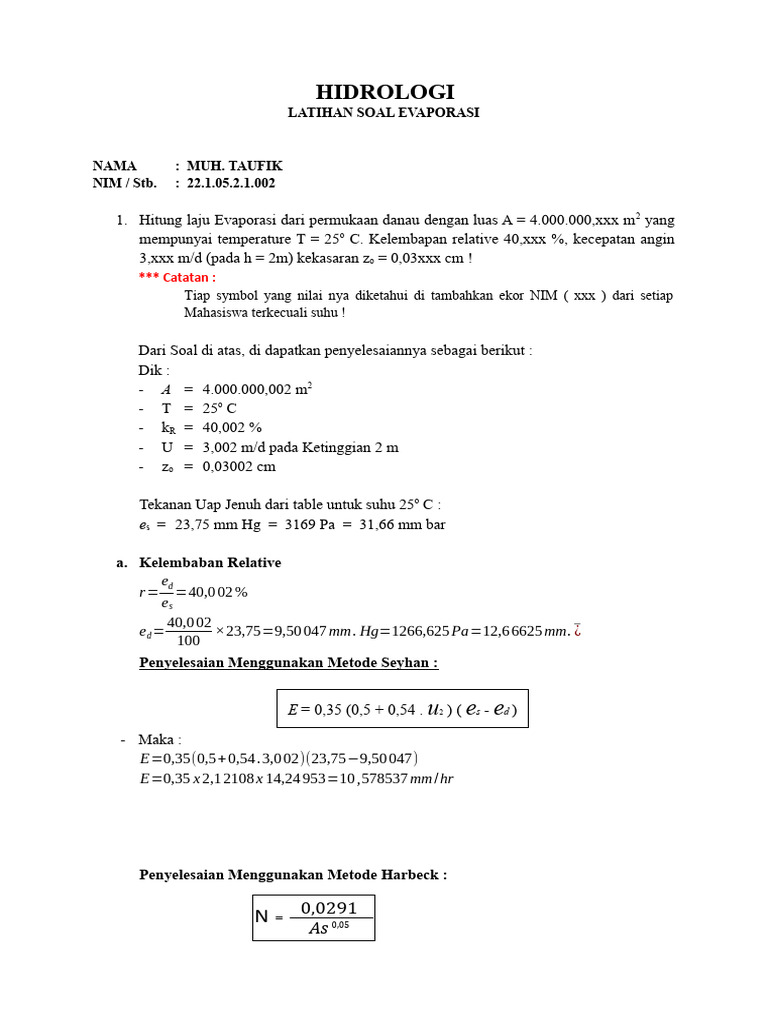 Latihan Soal Evaporasi Mahasiswa | PDF