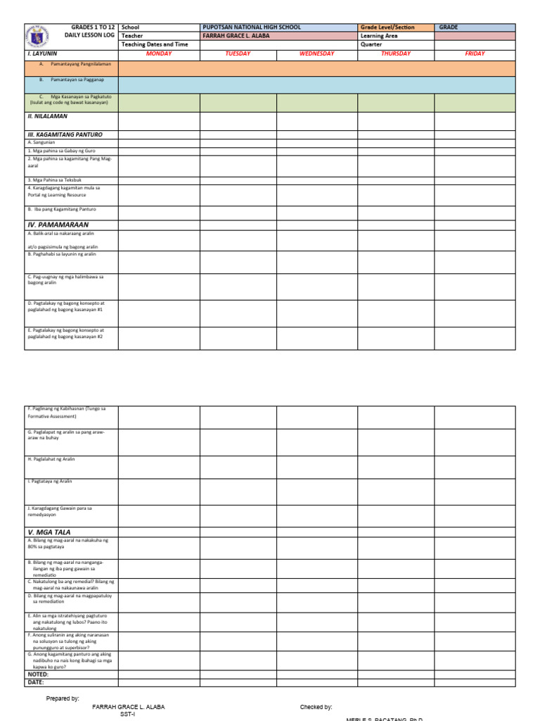 DLL BLANK Filipino | PDF
