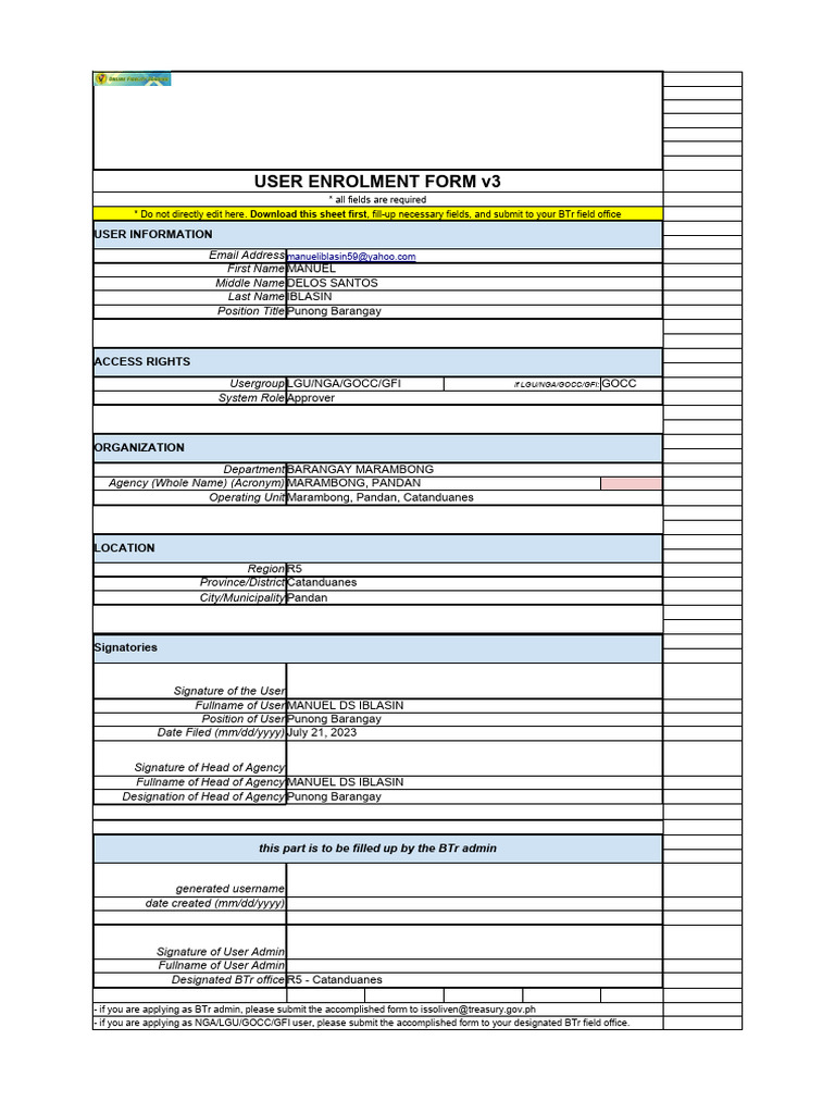 OFBS Enrolment Form - NGA-GOCC-GFI Template | PDF | Applications Of ...