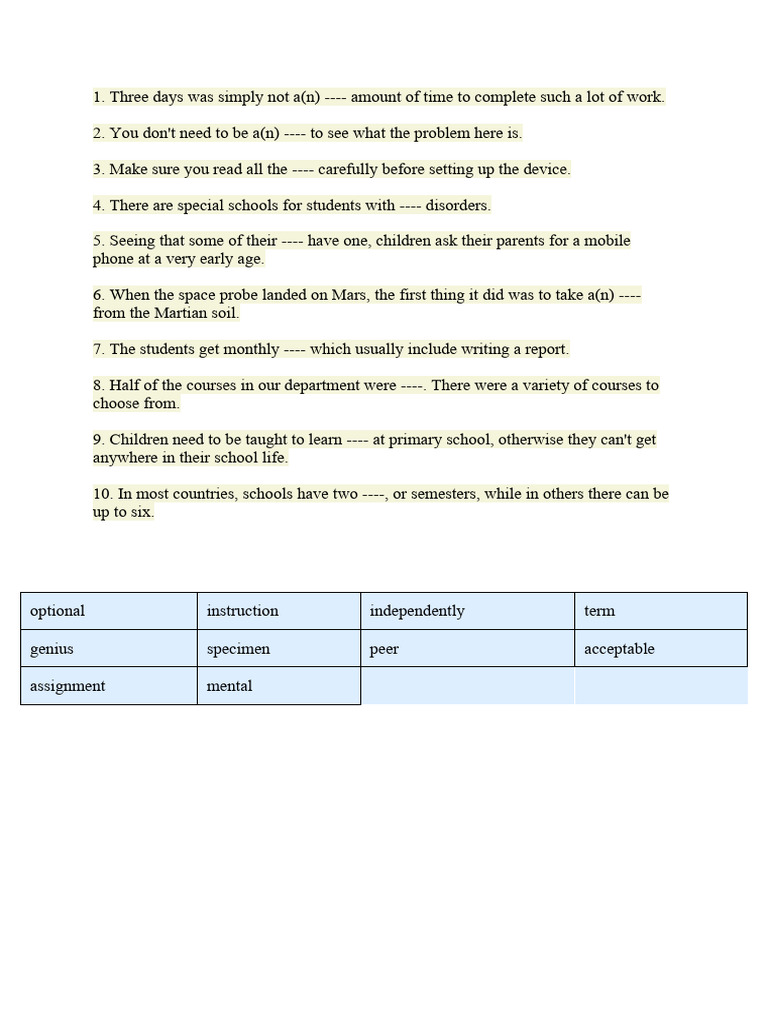 Filling the blanks | PDF