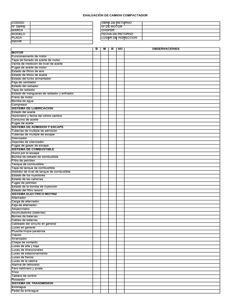 Checklist Camion Cisterna | PDF | Inyección de combustible | Bomba
