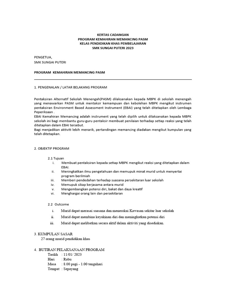 Kertas Kerja Memancing Pasm 2023 Pdf