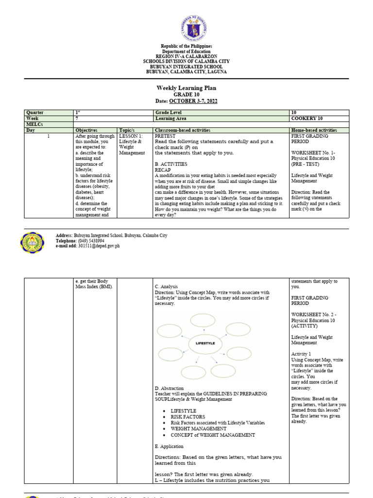 WLP - g10 - q1 - First-Week 7 Pe 10.docx 5 Days | PDF | Multiple Choice ...